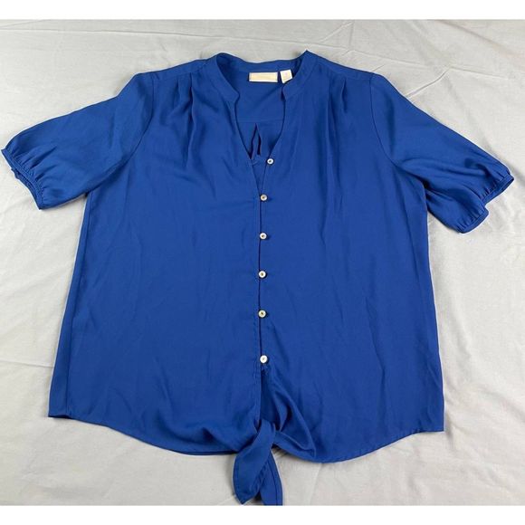 Chico’s | Tops | Chicos Short Sleeve Button Up Tie Front Blouse Cobalt ...